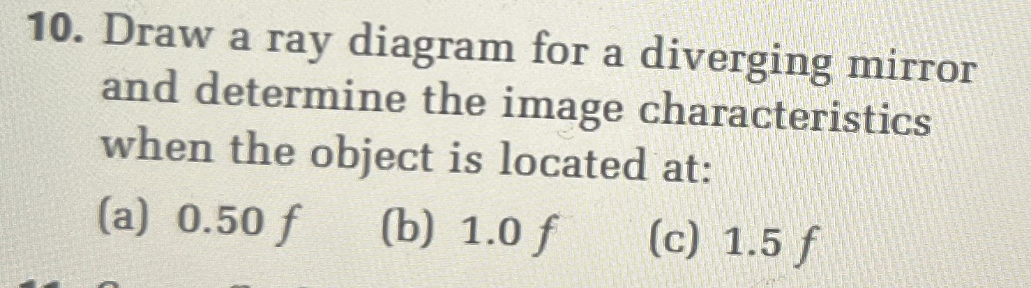 Solved 10. Draw a ray diagram for a diverging mirror and | Chegg.com
