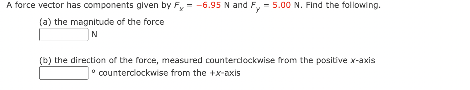 Solved A force vector has components given by Fx=−6.95 N and | Chegg.com