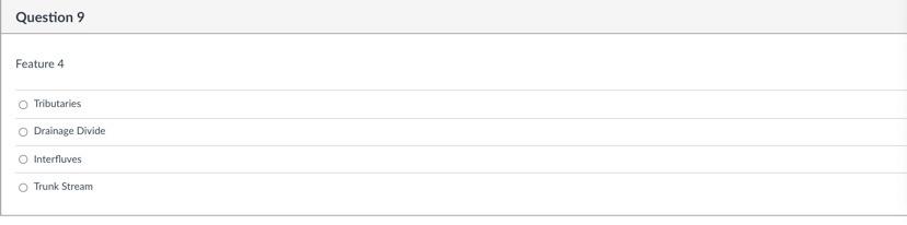 Solved Question 6 Feature 1 Trunk Stream Tributaries O | Chegg.com
