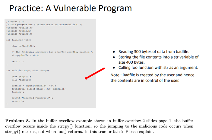 Solved Practice: A Vulnerable Program J stack.c / /Thia | Chegg.com