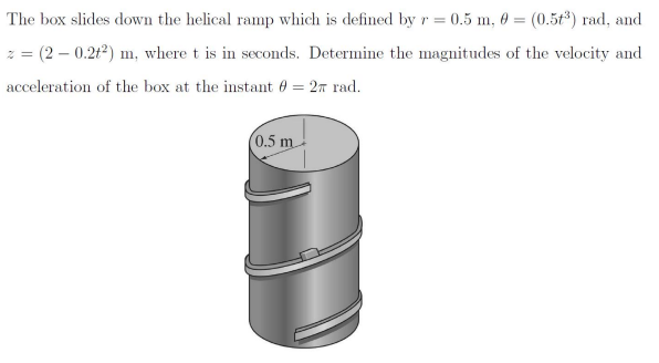 Solved The box slides down the helical ramp which is defined | Chegg.com