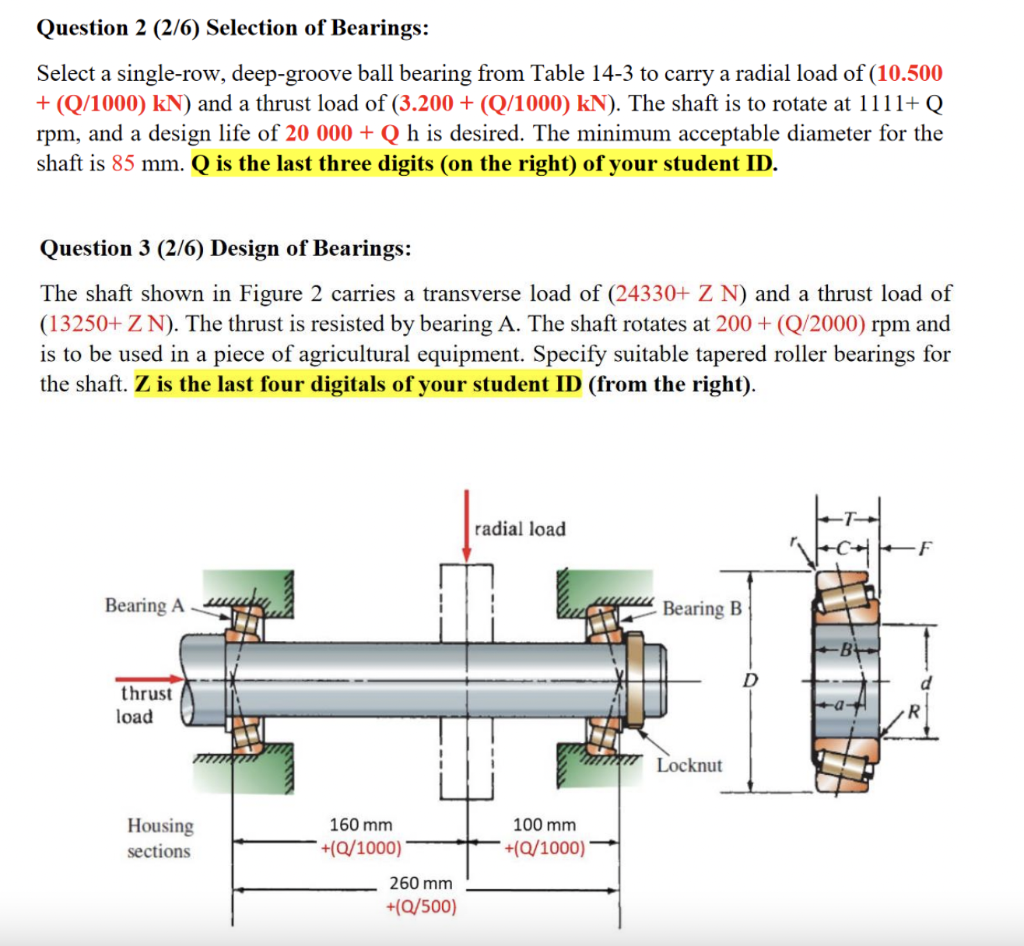 Solved Question 2 (2/6) Selection of Bearings: Select a | Chegg.com