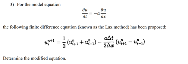 3) For the model equation ∂t∂u=−a∂x∂u the following | Chegg.com