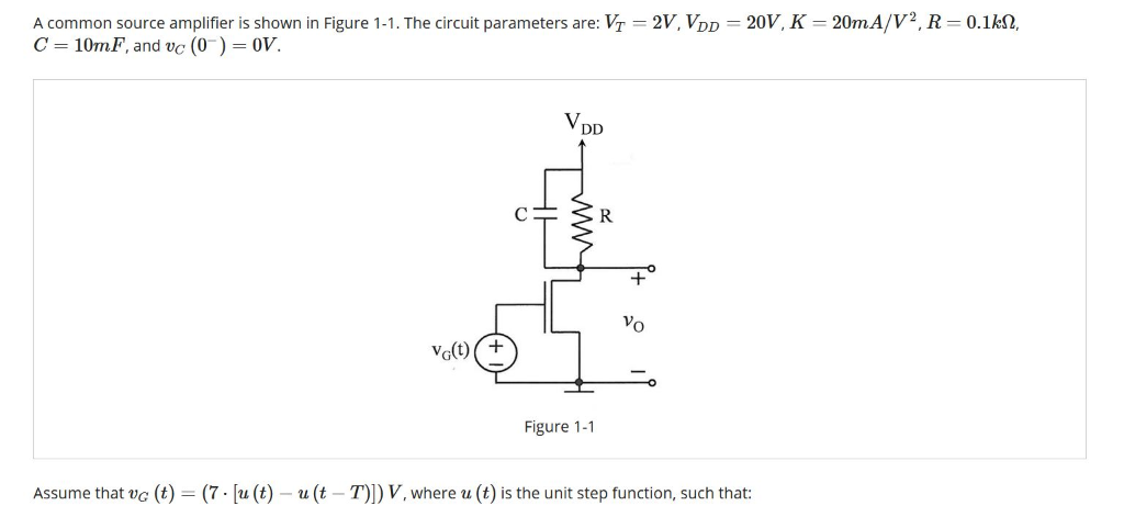 Solved 20mA/V2, R = 0.1k2, common source amplifier is shown | Chegg.com