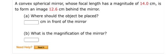 Solved A convex spherical mirror, whose focal length has a | Chegg.com
