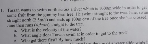 Solved 1. Tarzan wants to swim north across a river which is | Chegg.com