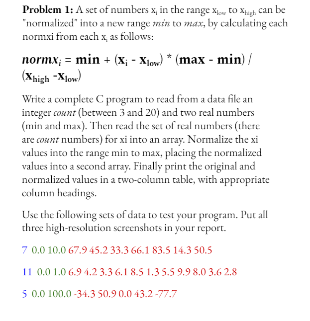 Solved Problem 1: A set of numbers xi in the range xlow to | Chegg.com