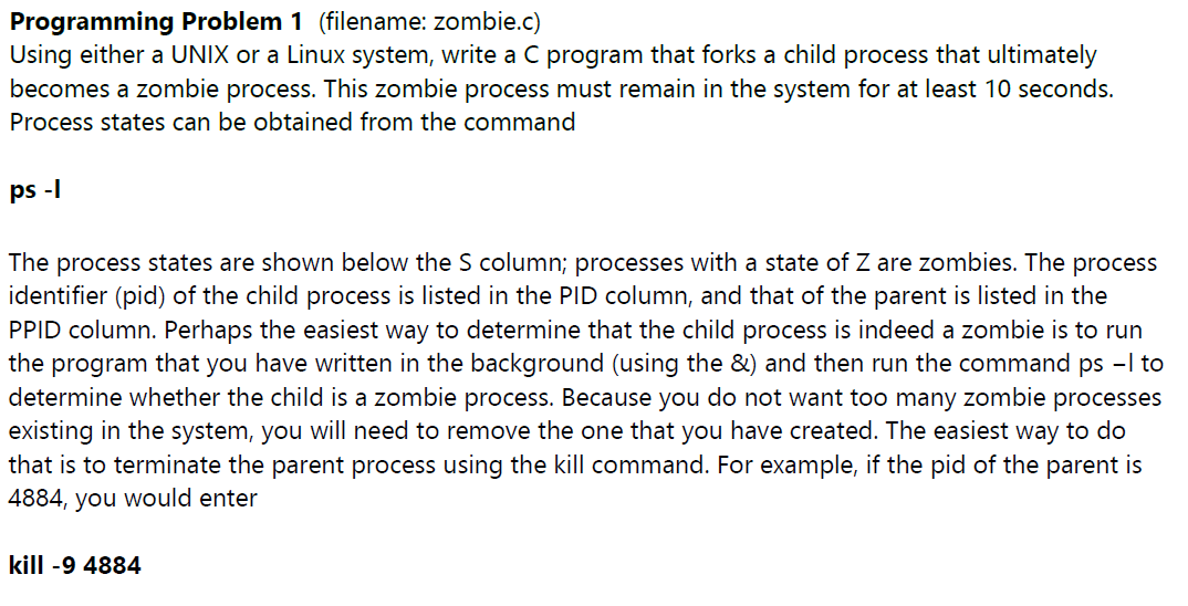 Programming Problem 1 (filename: zombie.c) Using | Chegg.com