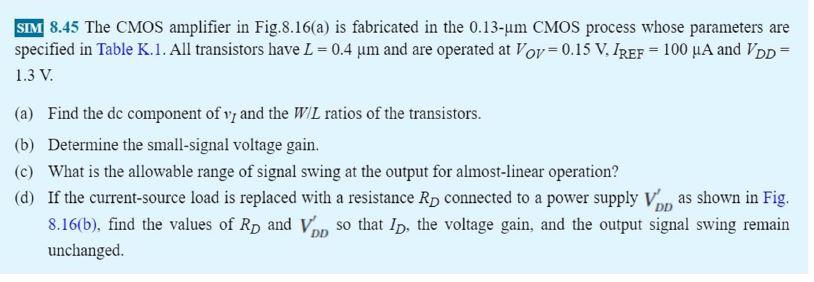 Solved Table K.1 Typical Values of CMOS Device Parameters | Chegg.com