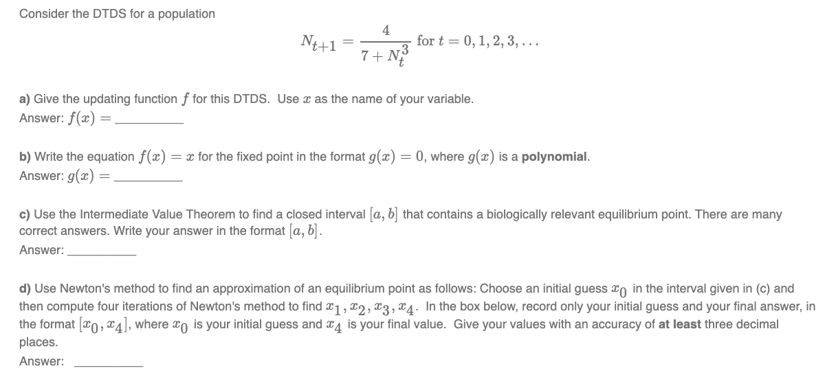 Solved Consider the DTDS for a population 4 Net1 for t = 0, | Chegg.com