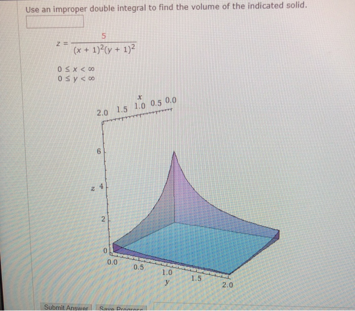 Solved Use an improper double integral to find the volume of | Chegg.com