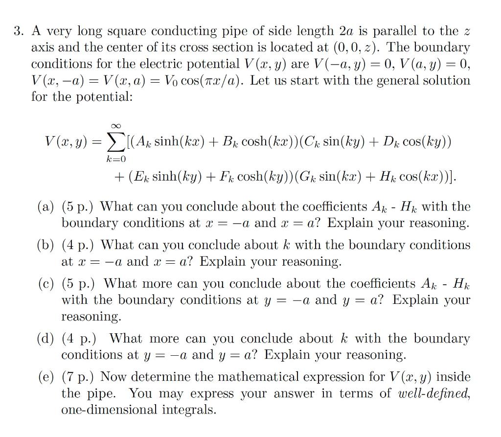 3. A very long square conducting pipe of side length | Chegg.com