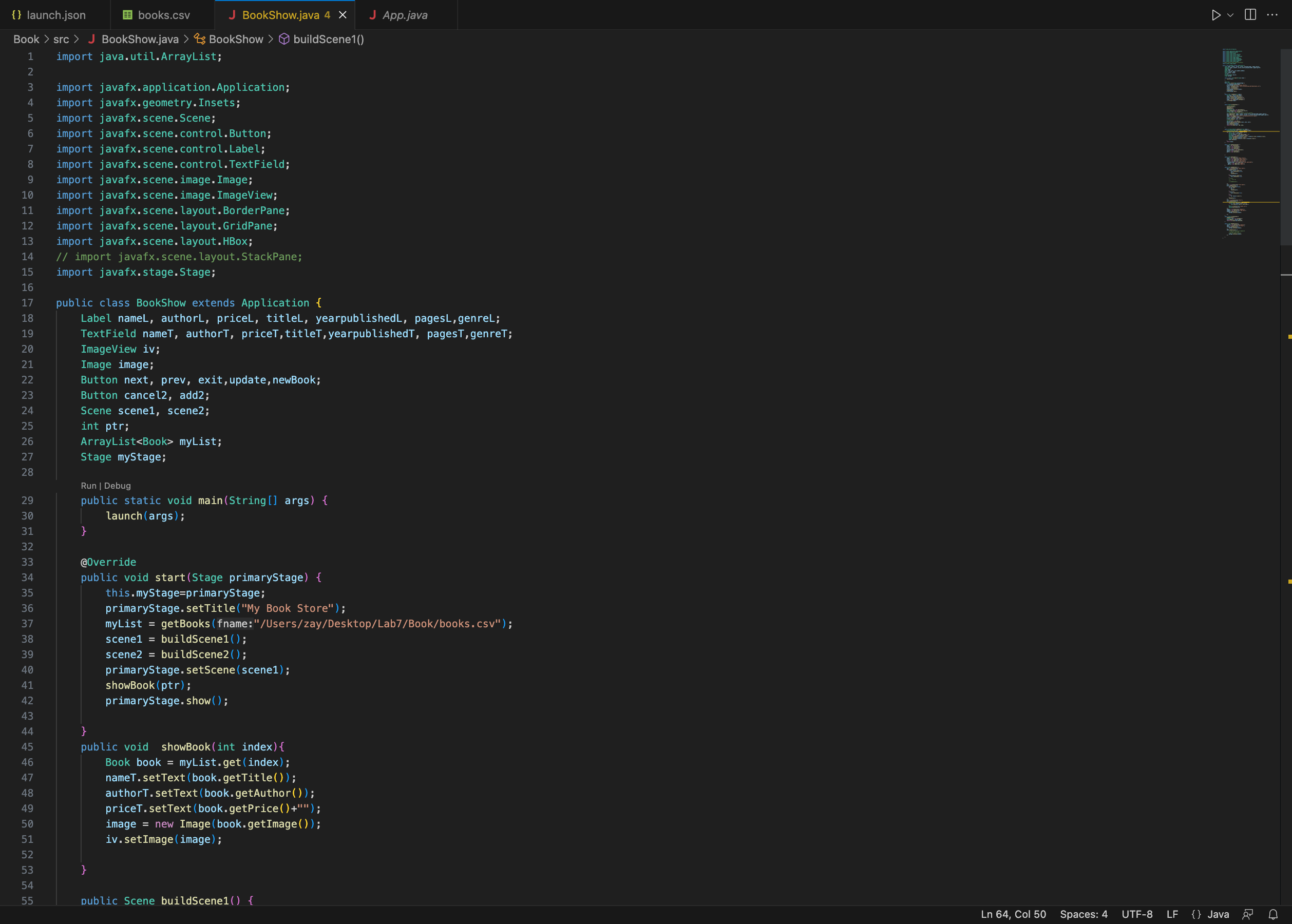 Solved ch.json books.csv J BookShow.java 4× J App.java src > | Chegg.com