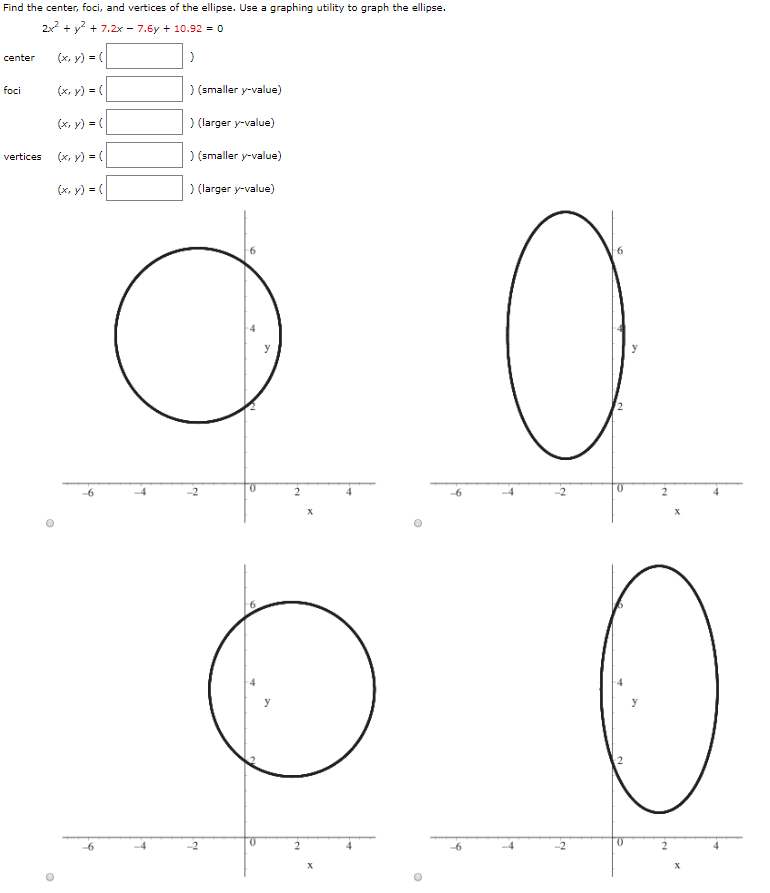 Solved Find the center, foci, and vertices of the ellipse. | Chegg.com