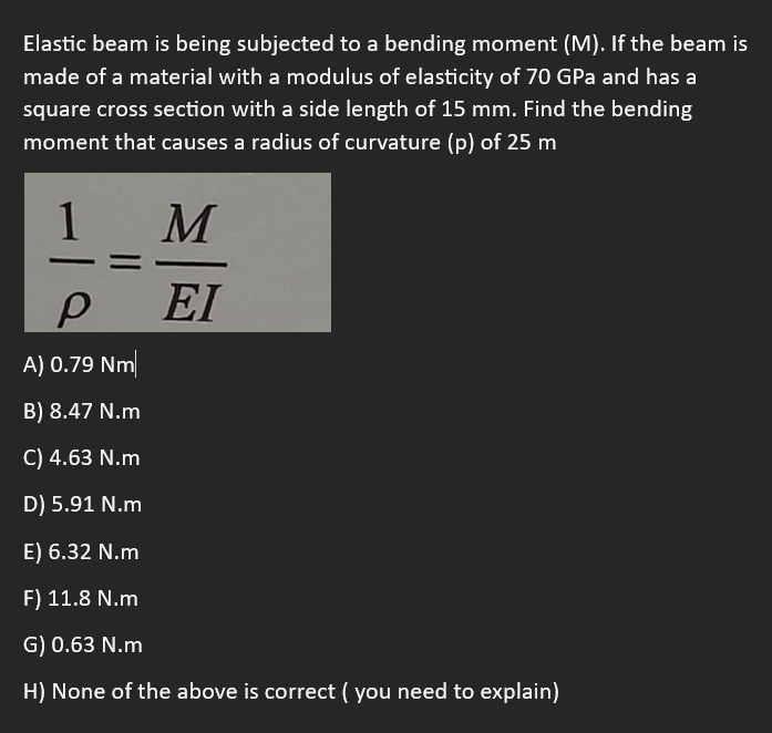 Solved Elastic beam is being subjected to a bending moment | Chegg.com