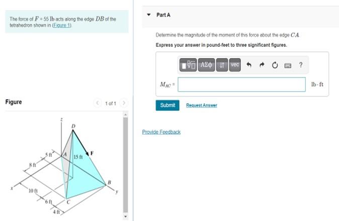 Solved The force of F=55lb acts along the edge DB of the | Chegg.com