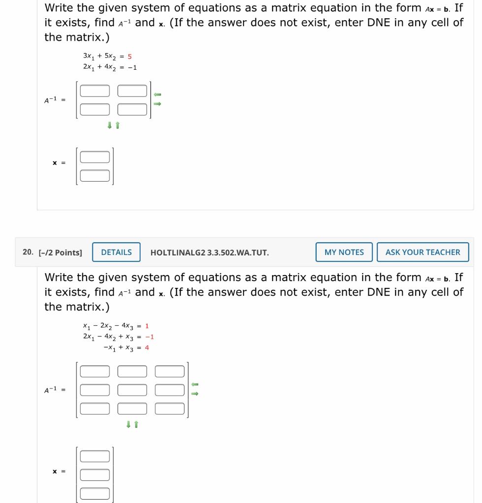 Solved Write the given system of equations as a matrix | Chegg.com