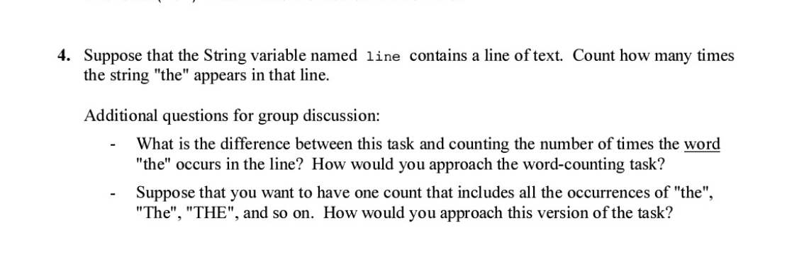 Solved 4. Suppose that the String variable named line | Chegg.com