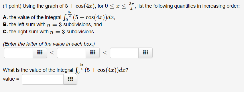 Solved 3. (1 point) Using the graph of 5 + cos(4x), for 0