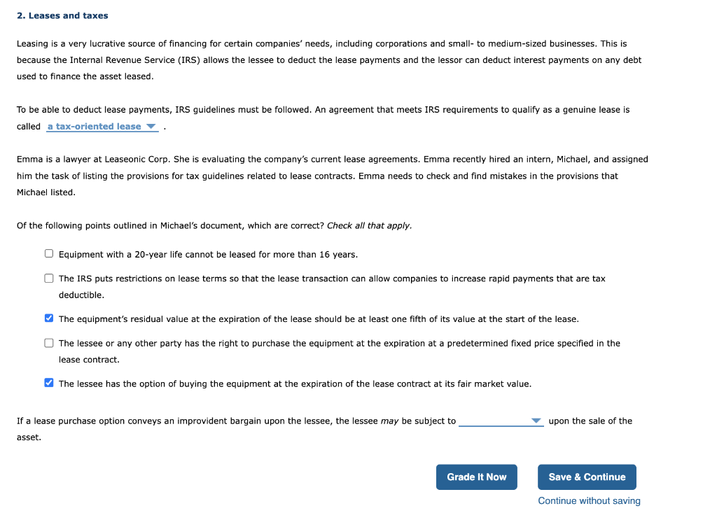 Solved 2. Leases and taxes Leasing is a very lucrative | Chegg.com