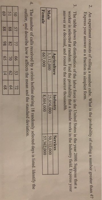 Solved 2. An experiment consists of rolling a number cube. | Chegg.com
