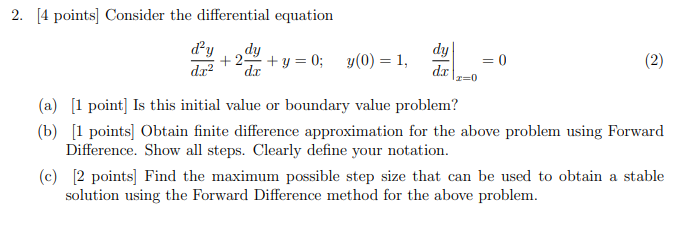 Solved 2. [4 points] Consider the differential equation | Chegg.com