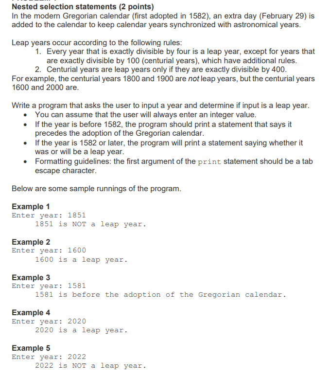 Solved Nested selection statements (2 points) In the modern | Chegg.com