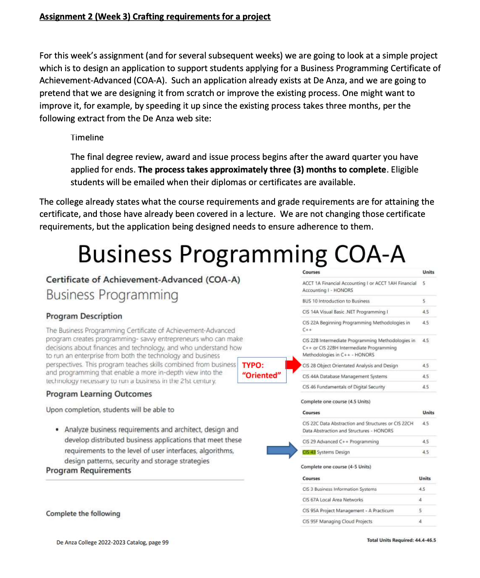 Assignment 2 (Week 3 ) Crafting requirements for a | Chegg.com