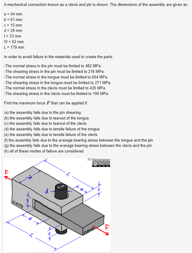 A mechanical connection known as a clevis and pin is | Chegg.com