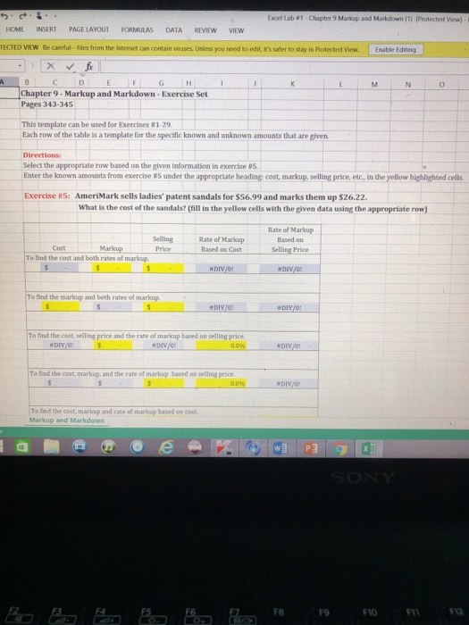 Solved Exced Lab #1-Chapter 9 Markup and Markdown ( T) | Chegg.com