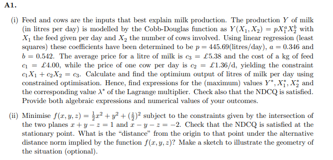 A1. Ci = (i) Feed and cows are the inputs that best | Chegg.com