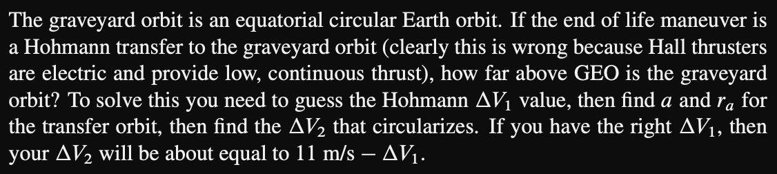 Solved The graveyard orbit is an equatorial circular Earth | Chegg.com