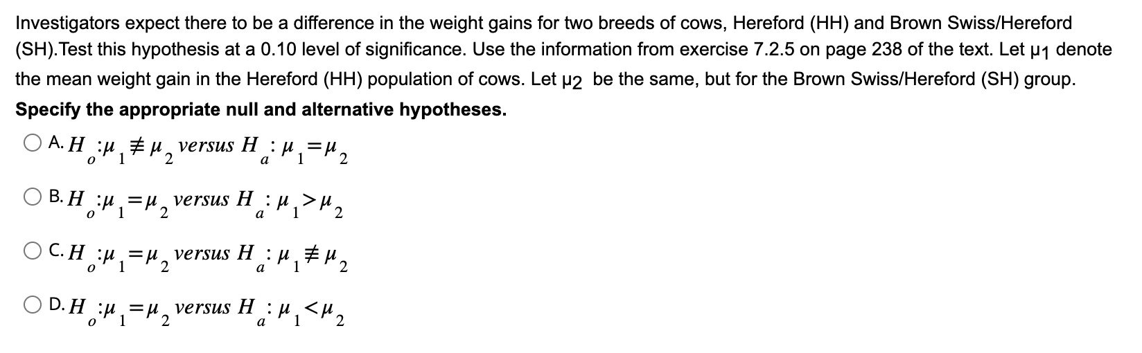 Solved Given data Hereford HH Brown Swiss/Hereford | Chegg.com