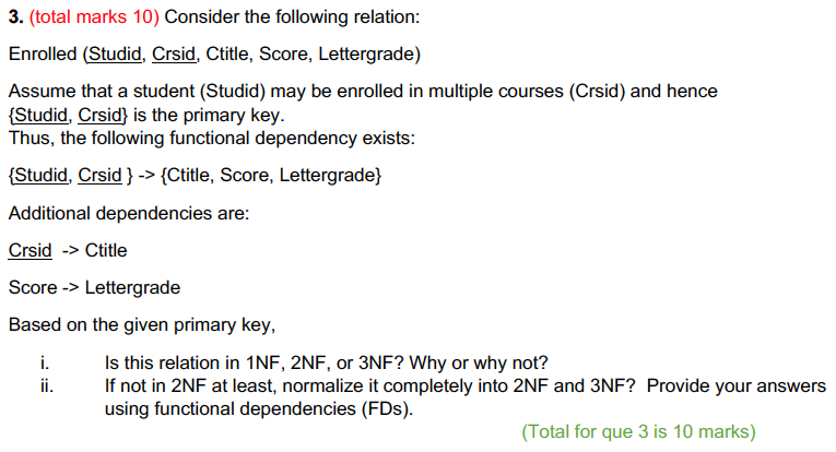 Solved 3. (total marks 10) Consider the following relation: | Chegg.com