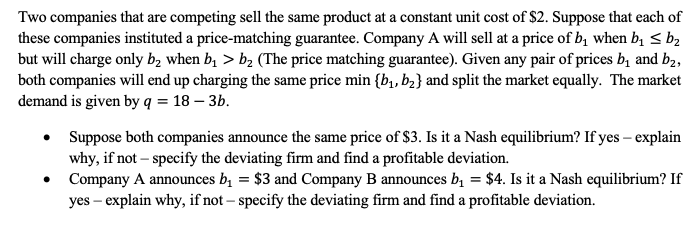 Solved Two companies that are competing sell the same | Chegg.com