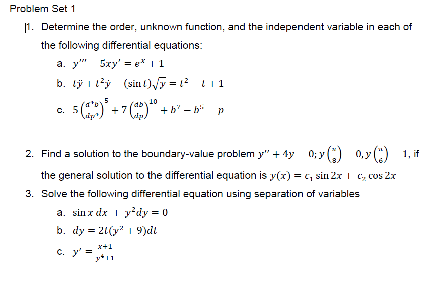Solved Problem Set 1 11. Determine the order, unknown | Chegg.com