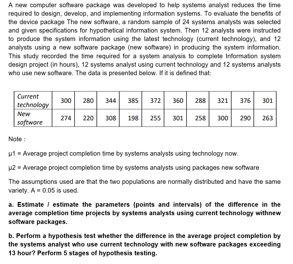 Solved A new computer software package was developed to help | Chegg.com
