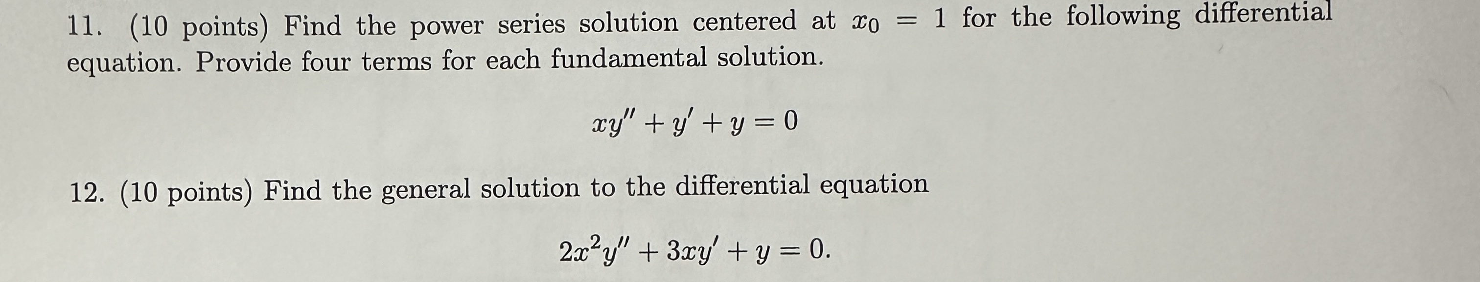 Solved (10 ﻿points) ﻿Find the power series solution centered | Chegg.com