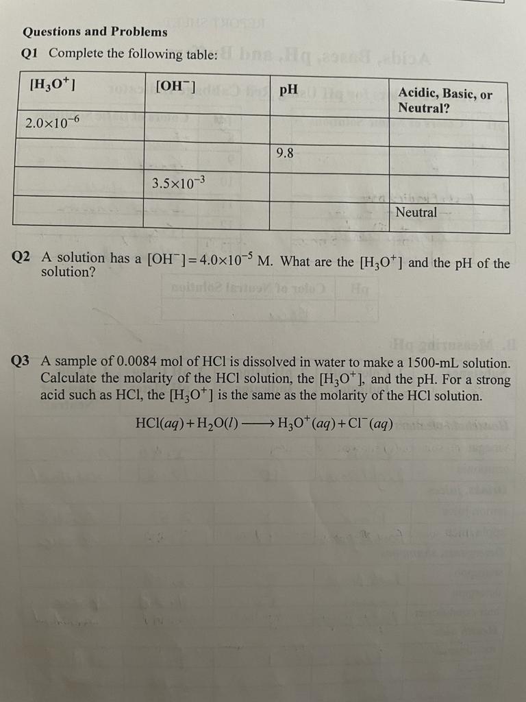 Solved Questions and Problems Q1 Complete the following | Chegg.com
