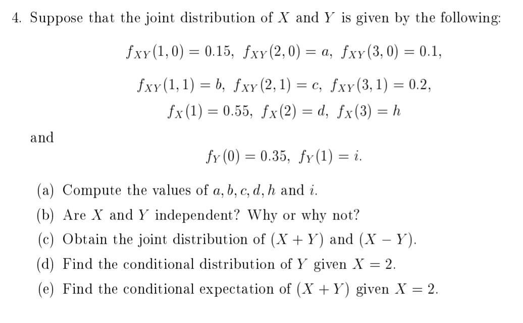 Solved 4. Suppose that the joint distribution of X and Y is | Chegg.com