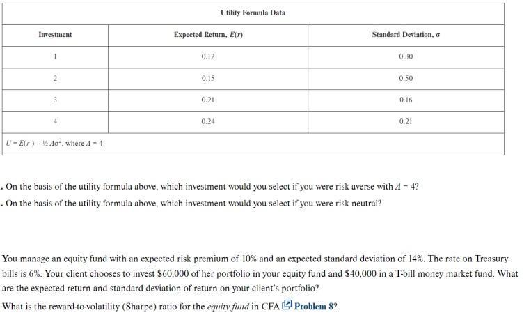 Solved - On the basis of the utility formula above, which | Chegg.com