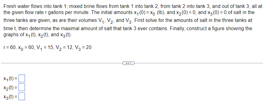 Solved Fresh water flows into tank 1 ; mixed brine flows | Chegg.com