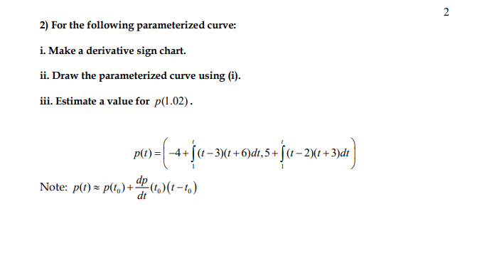 Solved 2) For the following parameterized curve: i. Make a | Chegg.com