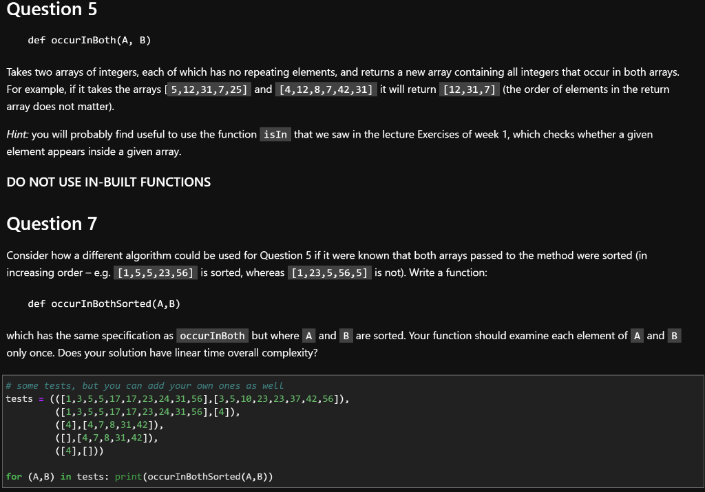 Solved def occurInBoth(A,B) Takes two arrays of integers, | Chegg.com