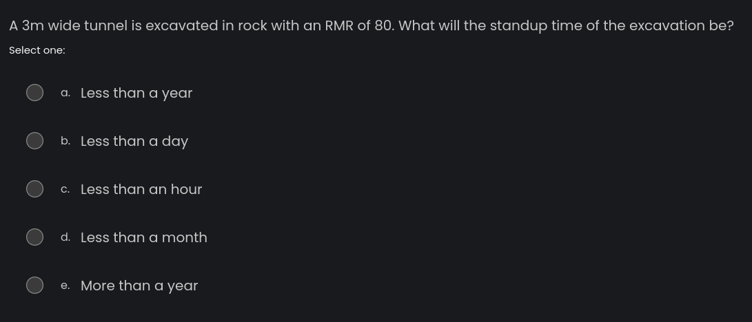 Solved A 3 ﻿m wide tunnel is excavated in rock with an RMR | Chegg.com