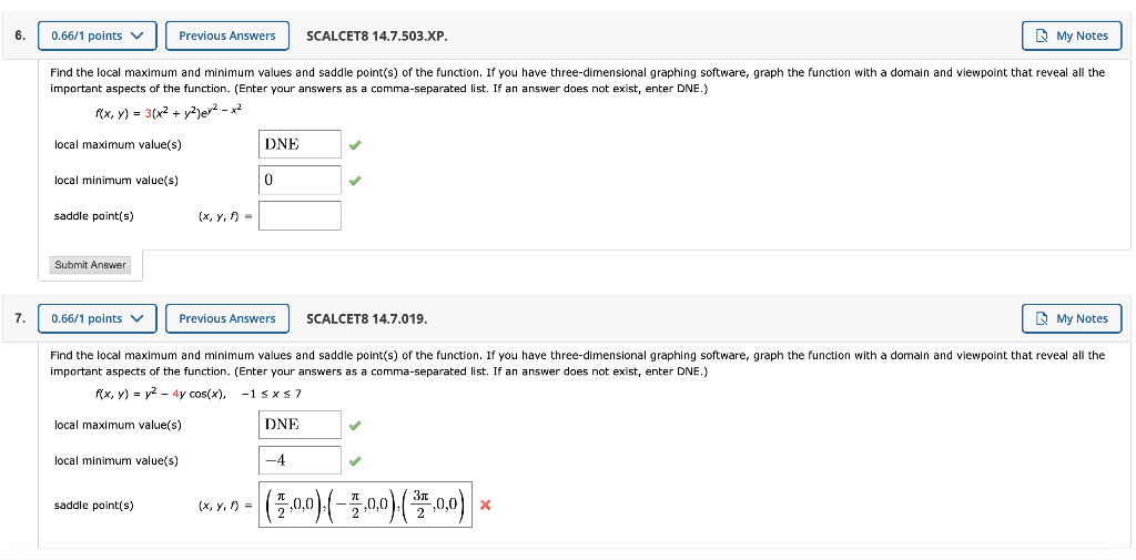 Solved 0.66/1 points Previous Answers SCALCET8 14.7.503.XP. | Chegg.com