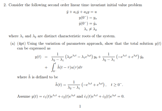 2 Consider The Following Second Order Linear Time
