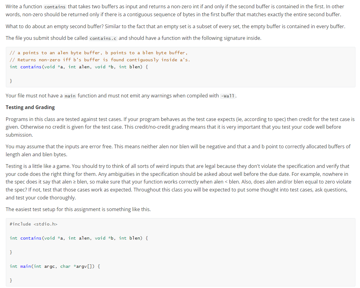 Solved Write a function contains that takes two buffers as | Chegg.com