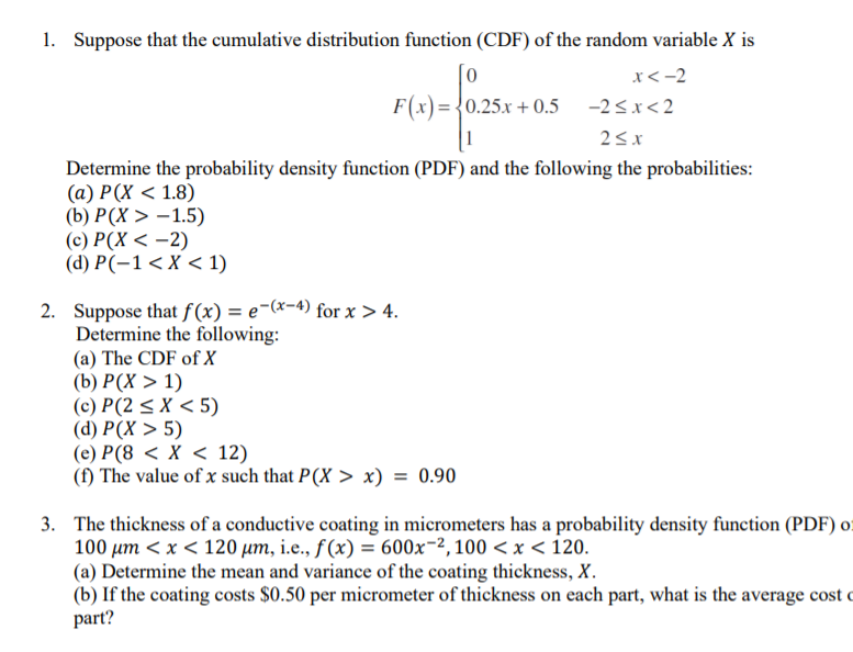 Solved 1. Suppose that the cumulative distribution function | Chegg.com