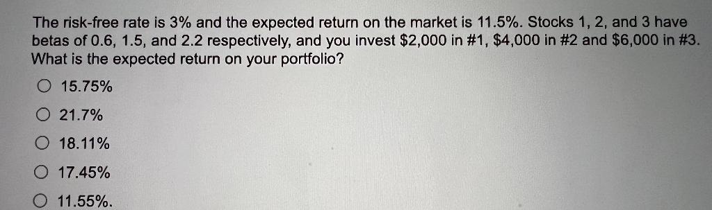 Solved The risk-free rate is 3% and the expected return on | Chegg.com